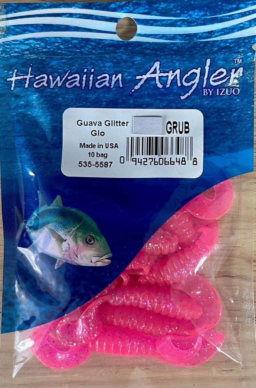 HAWAIIAN ANGLER 3-1/4" GRUB GUAVA Glitter GLOW 10PK | Choke Fishing ...